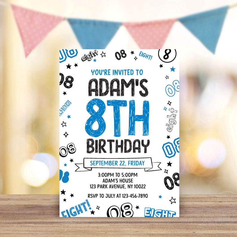 Editable Boy Birthday Invitation, Boy Invitation, 8th Boy Invitation ...