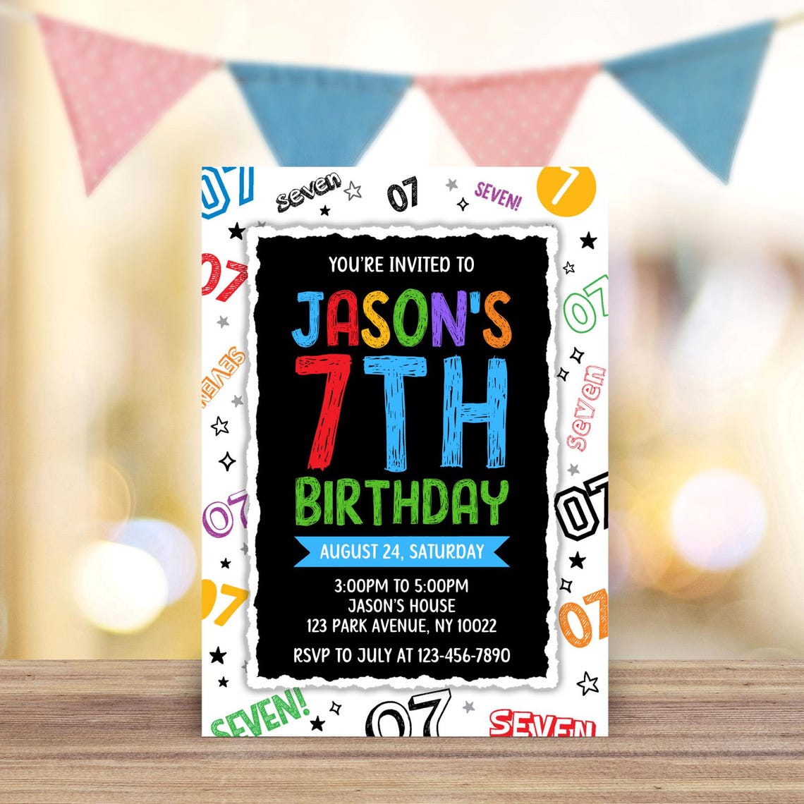 Editable Boy Birthday Invitation, Boy Invitation, 7th Boy Invitation ...