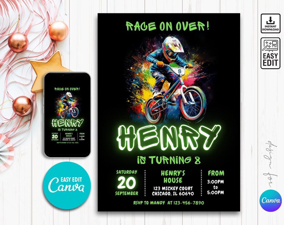 Boy Bike Party Invitation Mountain Bike Party Invite Dirt Bike Party ...