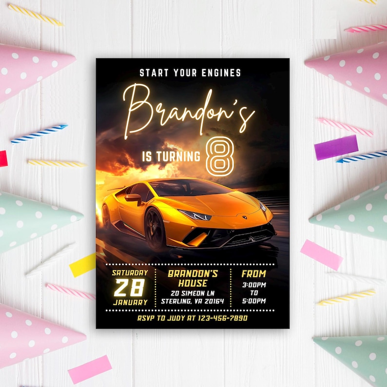 Editable Race Car Invitation Birthday Kids Party Invite Sport Car ...