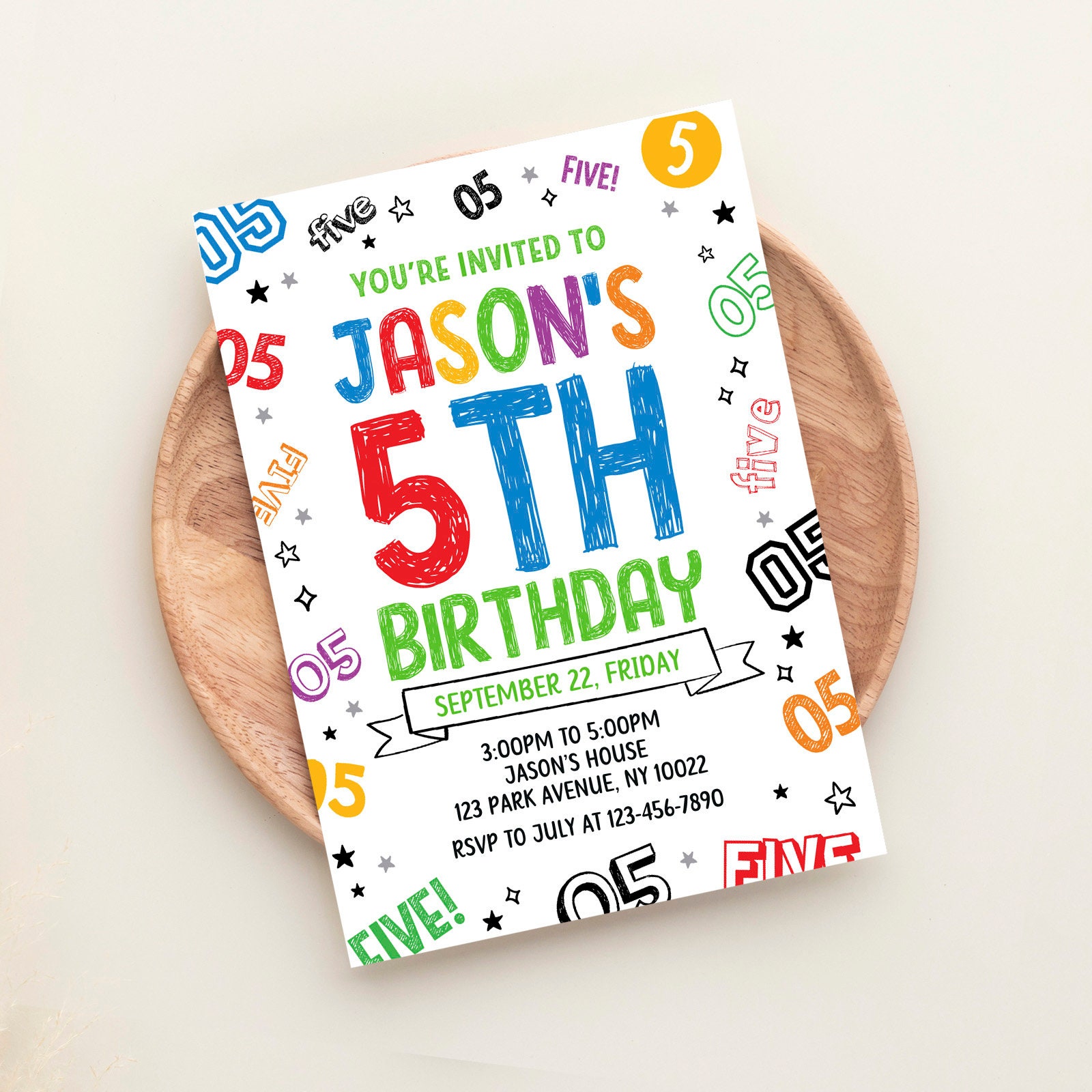 Editable Boy Birthday Invitation, Neon Birthday Invitation, 5th Boy ...