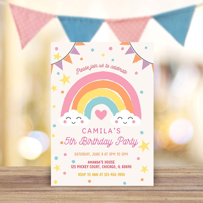 Editable Rainbow Invitation, Rainbow Invitation, Rainbow Template ...