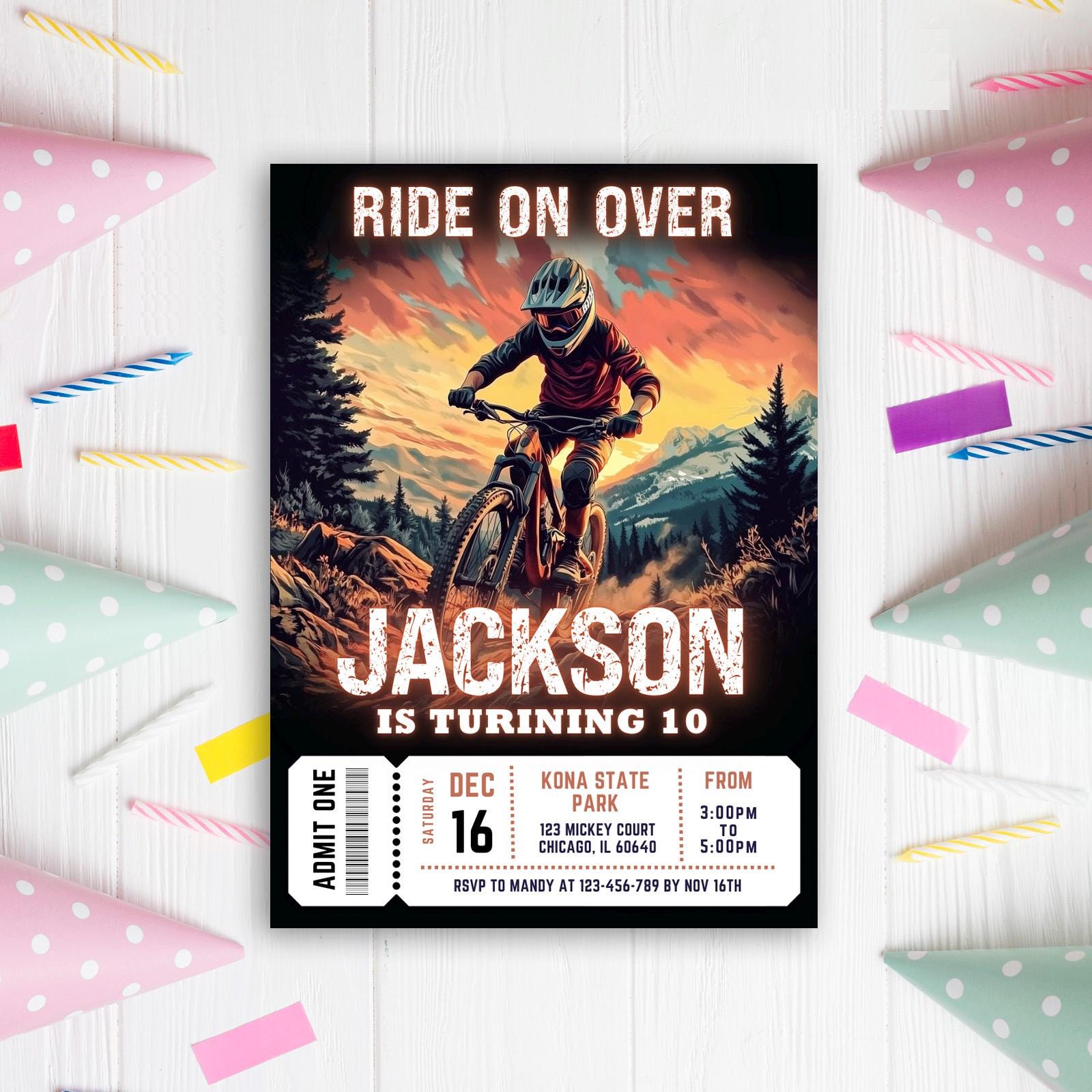 Bike Party Invitation, Mountain Bike Party Invite, Dirt Bike Party ...