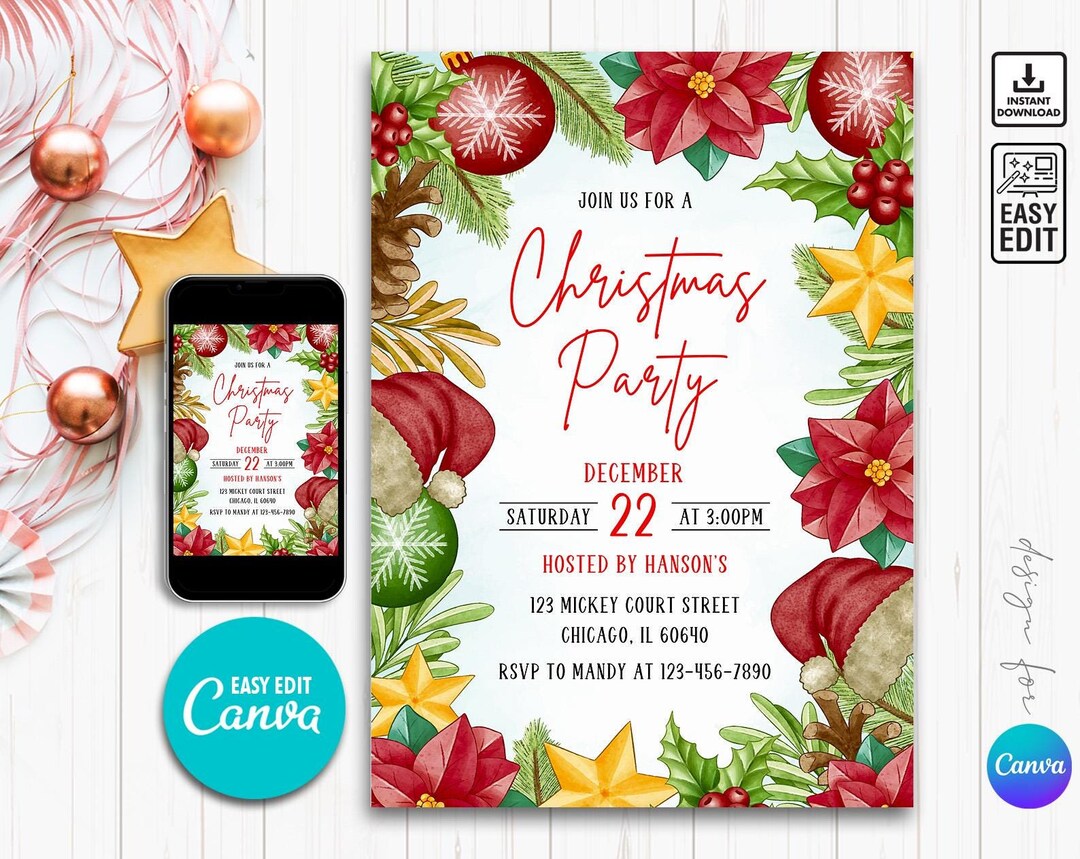 Editable Christmas Party Invitation Christmas Invite Christmas Party ...