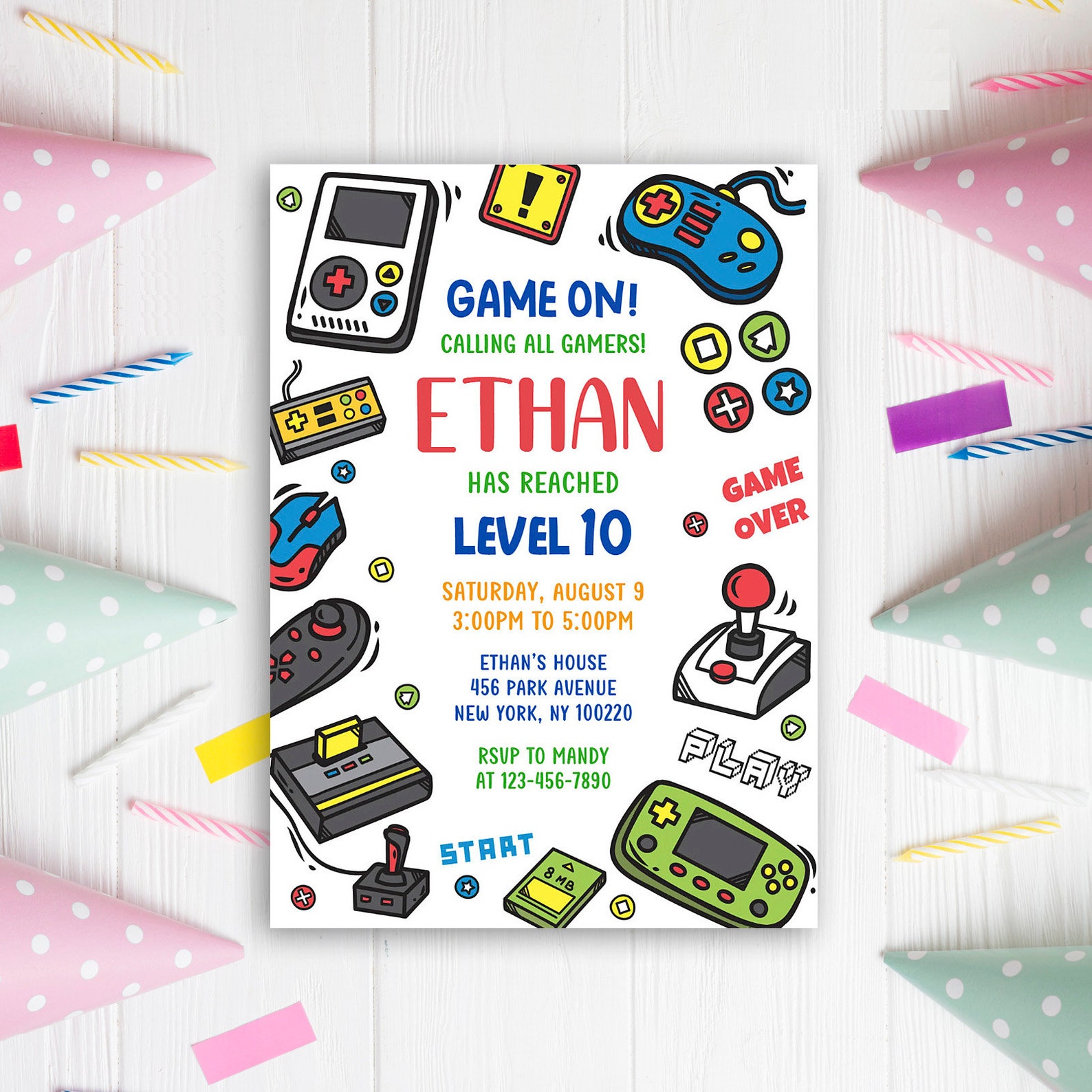Video Game Birthday Invitation Template, Video Game Invitation, Vintage ...