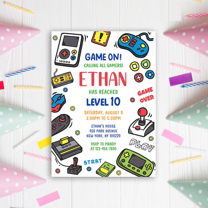Video Game Birthday Invitation Template, Video Game Invitation, Vintage ...