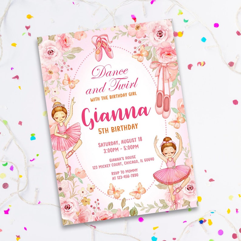 Ballerina Birthday Invitation Template, Ballet Dancer Birthday ...