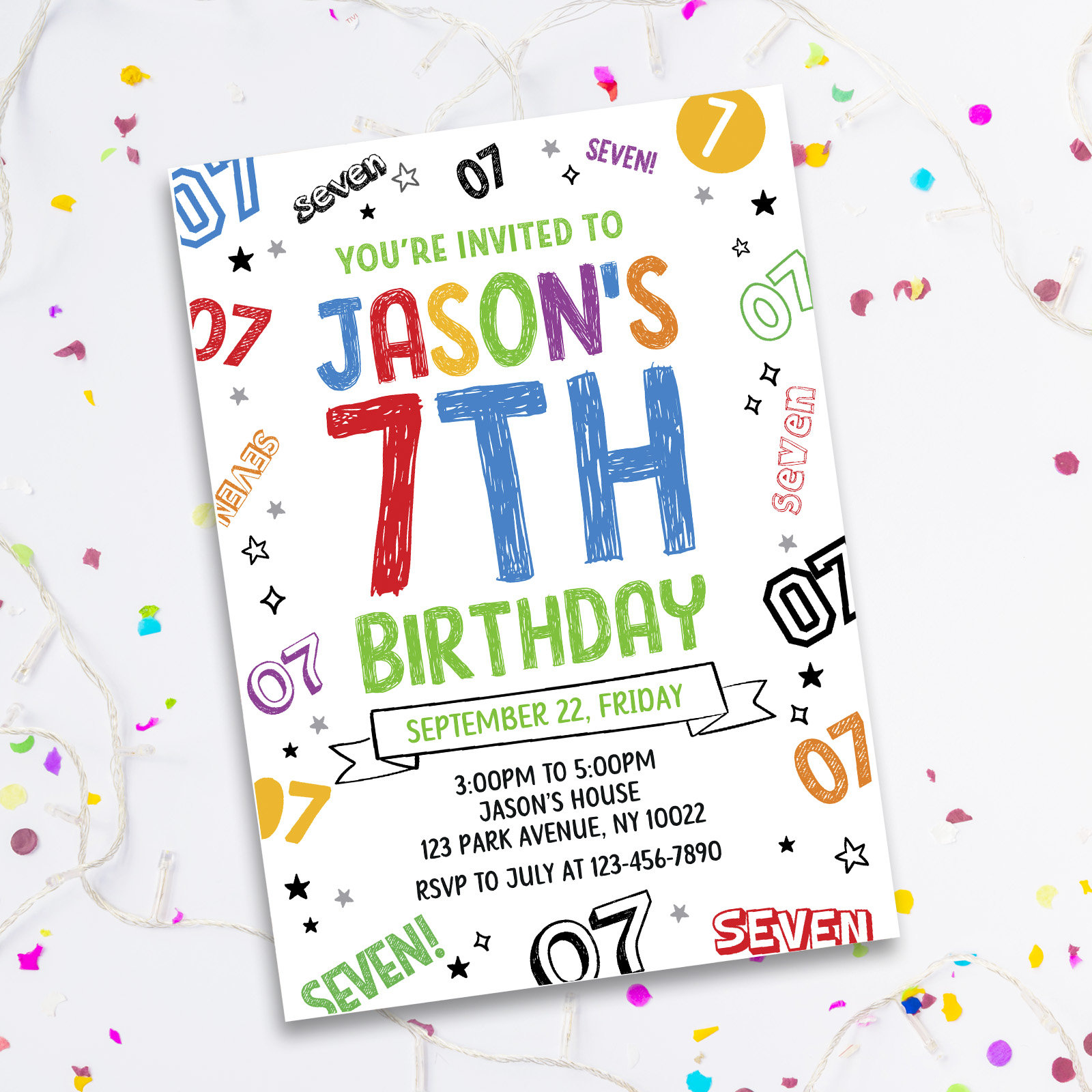 Editable Boy Birthday Invitation, Boy Invitation, 7th Boy Invitation ...