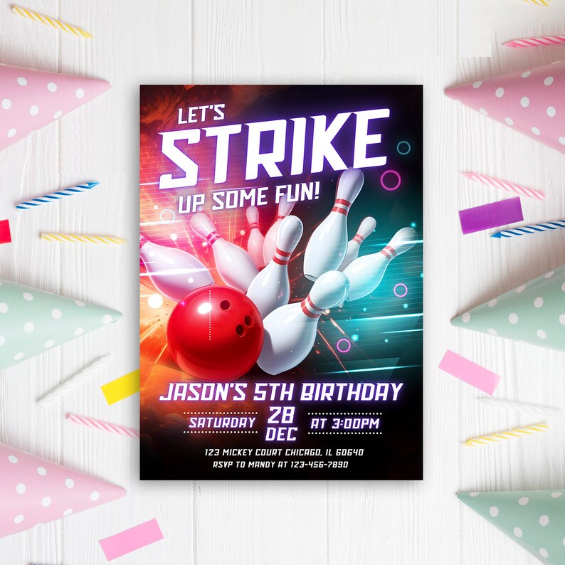 EDITABLE Bowling Party Invitation, Editable Bowling Birthday Invitation ...