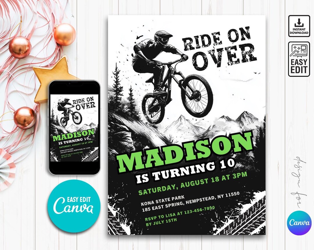 BMX Birthday Invitation, Bike Party Invitation, Mountain Bike Party ...