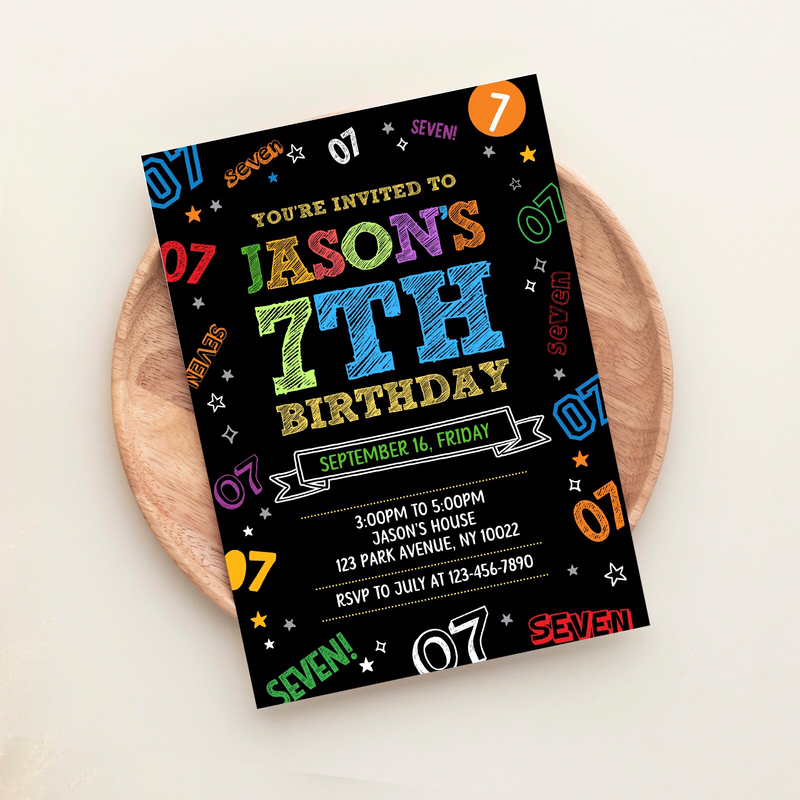Editable Boy Birthday Invitation, Boy Invitation, 7th Boy Invitation ...
