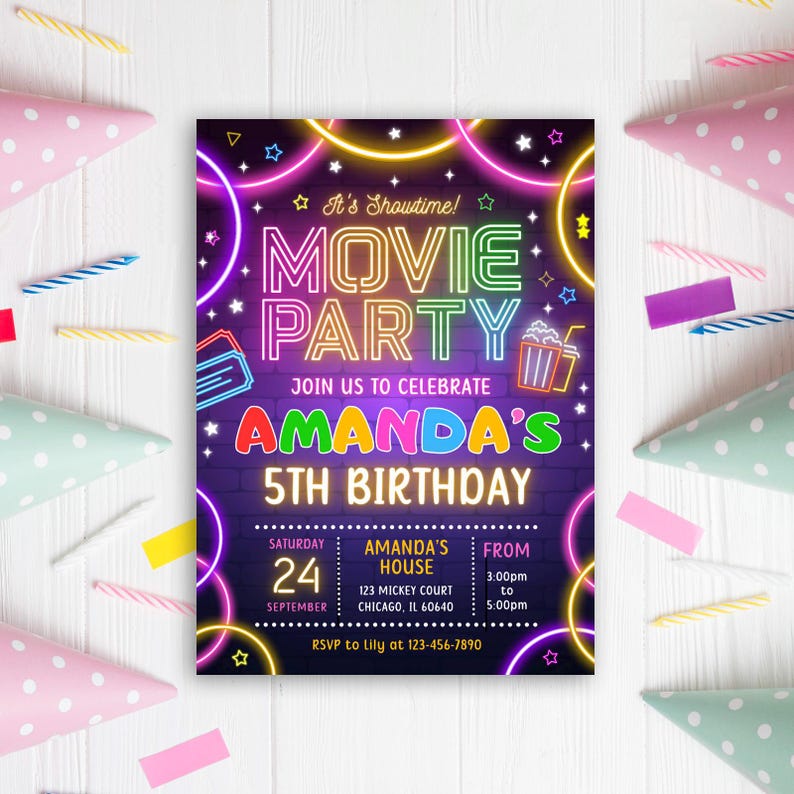 Editable Movie Birthday Invitation Movie Invitation Movie Theatre ...