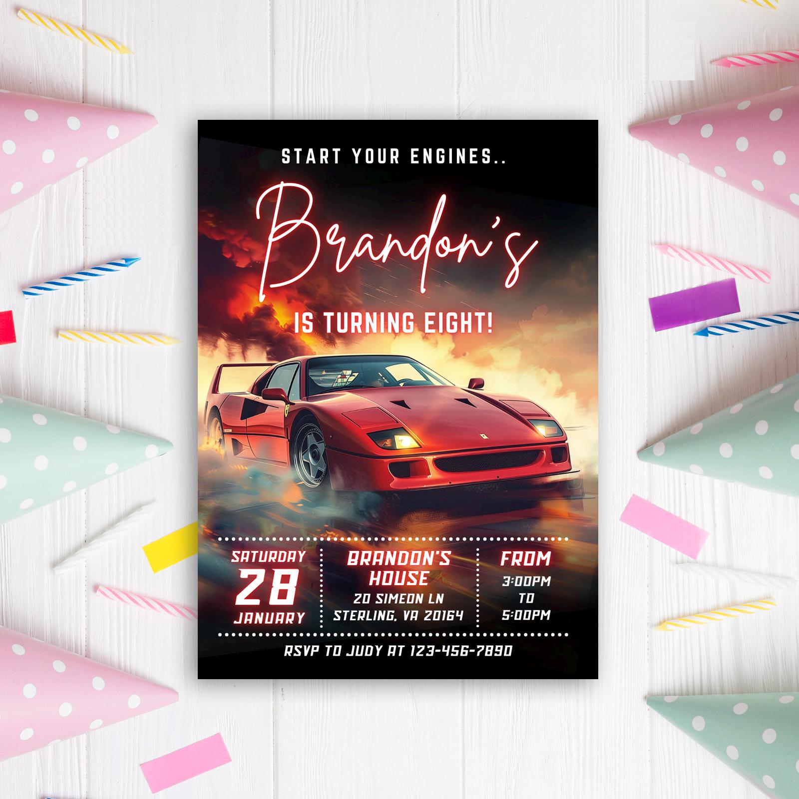 Editable Race Car Invitation Birthday Kids Party Invite Sport Car ...