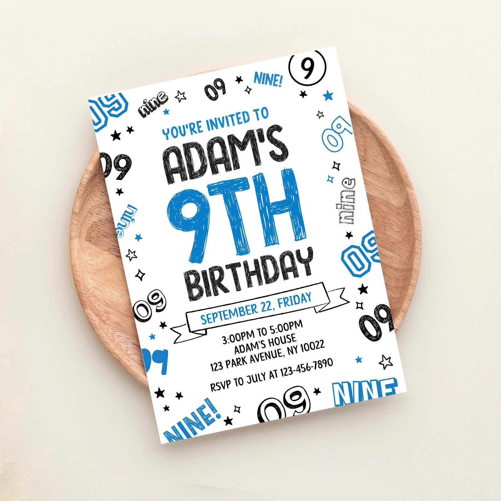 Editable Boy Birthday Invitation, Boy Invitation, 9th Boy Invitation ...