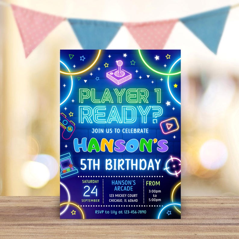 Editable Arcade Party Invite, Printable Video Game Party Invitation ...