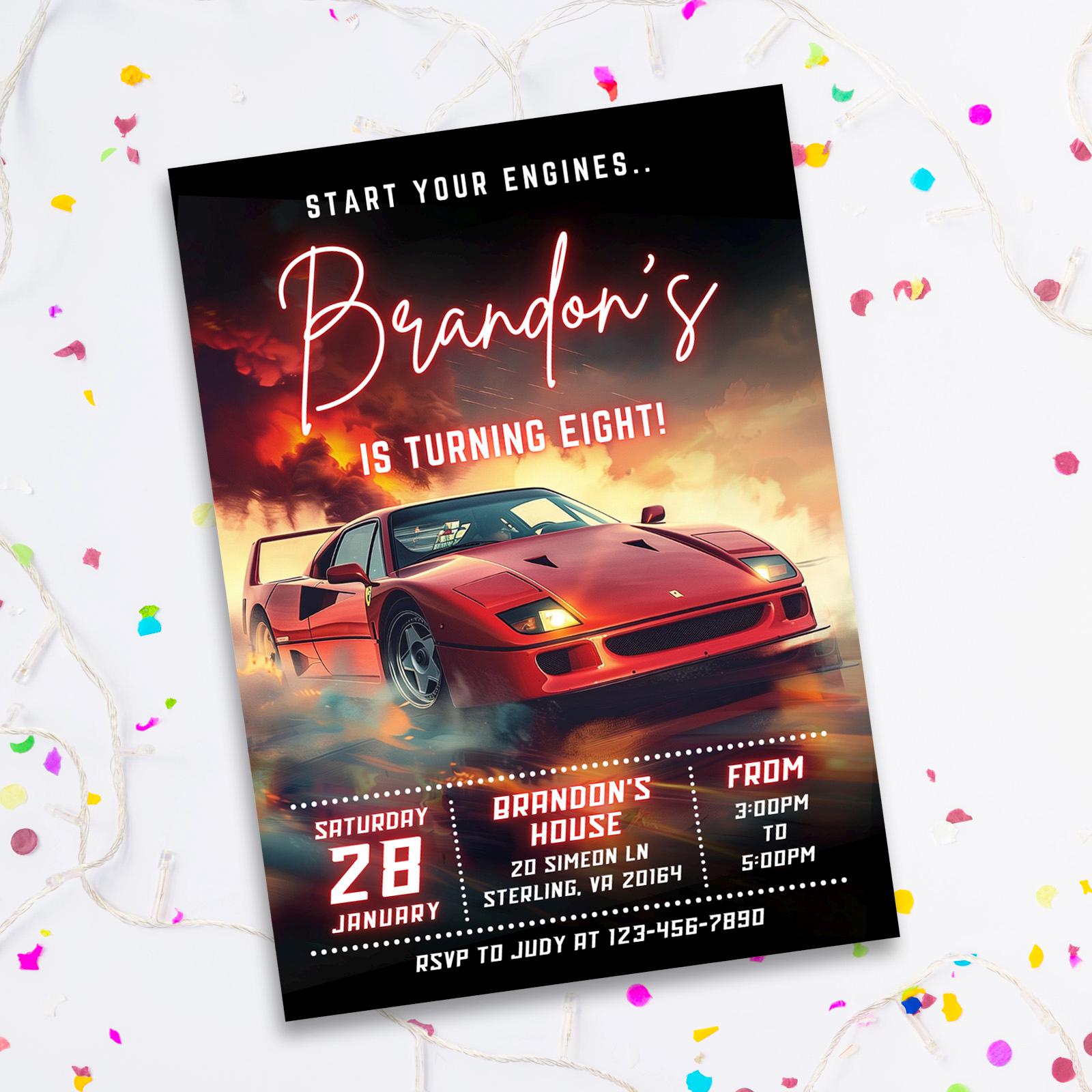 Editable Race Car Invitation Birthday Kids Party Invite Sport Car ...