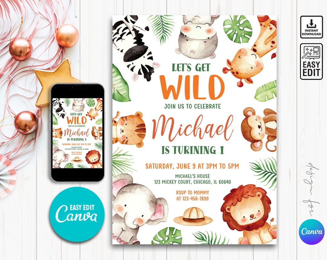 Editable Safari Birthday Invitation, Baby Safari Invitation, Safari ...