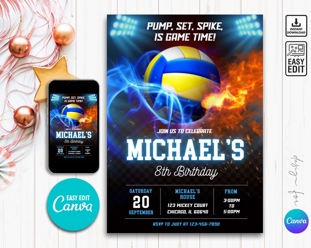 Volleyball Birthday Party Invitation, Volleyball Invitation Printable ...