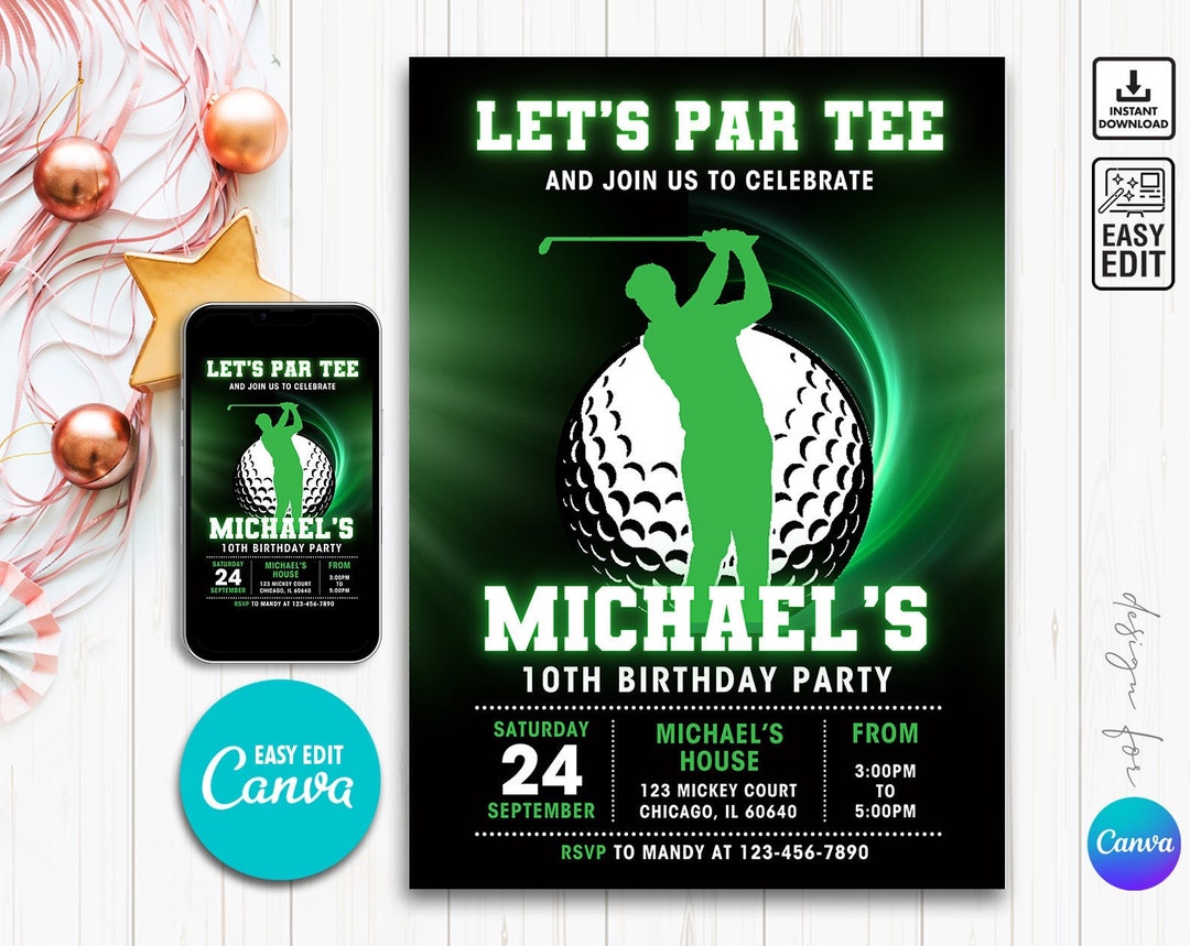 Golf Birthday Invitation Template, Golf Invitation, Golf Birthday ...