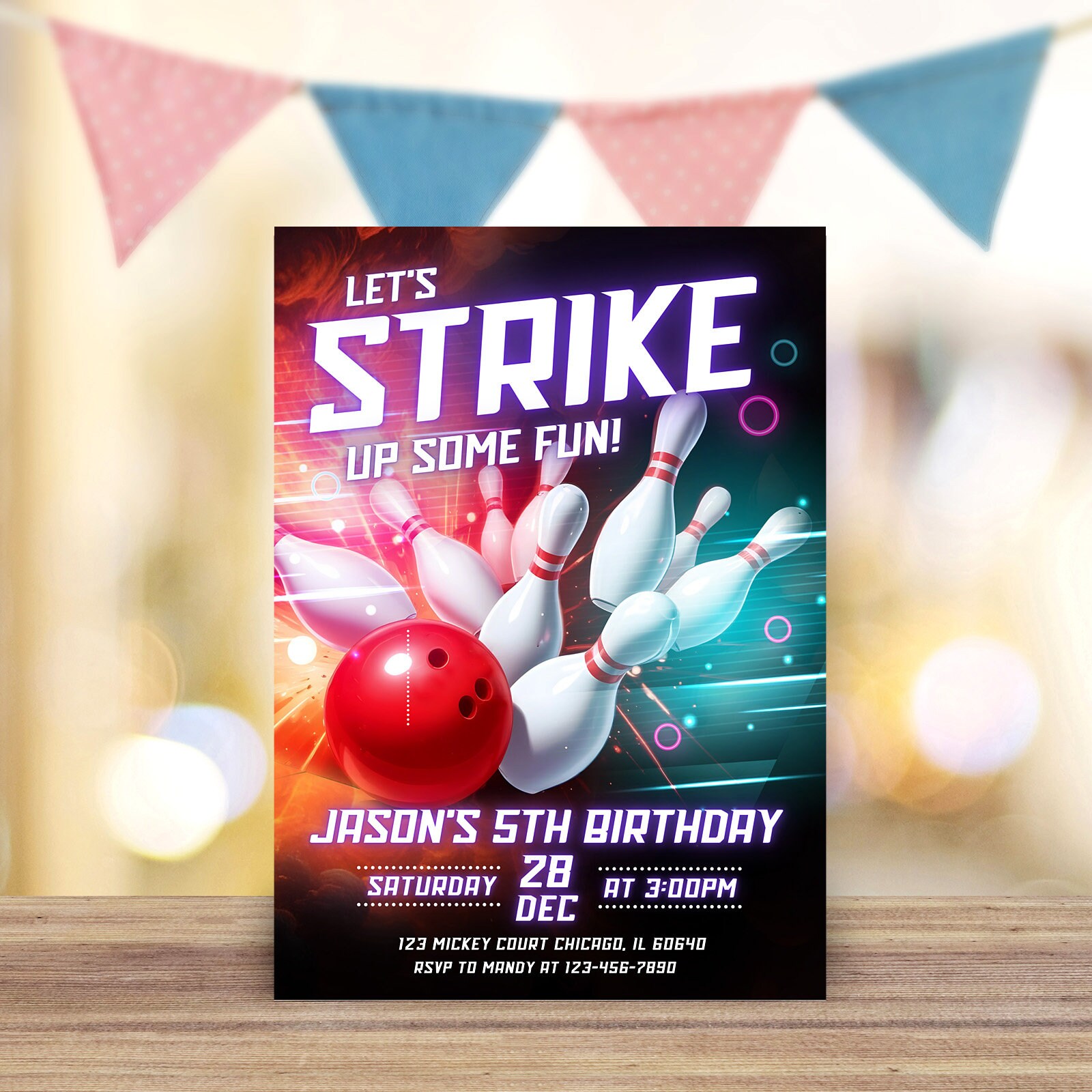 EDITABLE Bowling Party Invitation, Editable Bowling Birthday Invitation ...