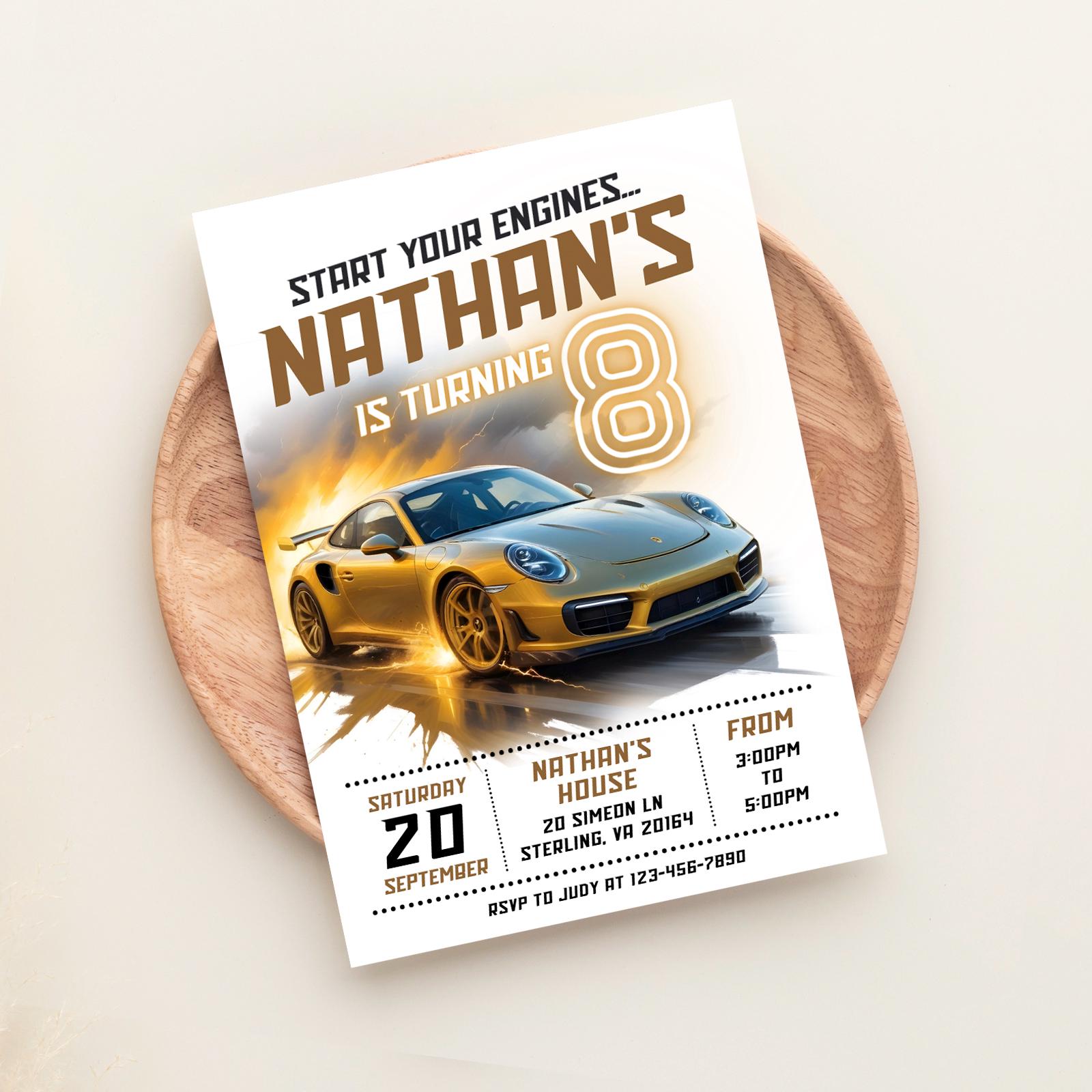 Editable Race Car Invitation Birthday Kids Party Invite Sport Car ...