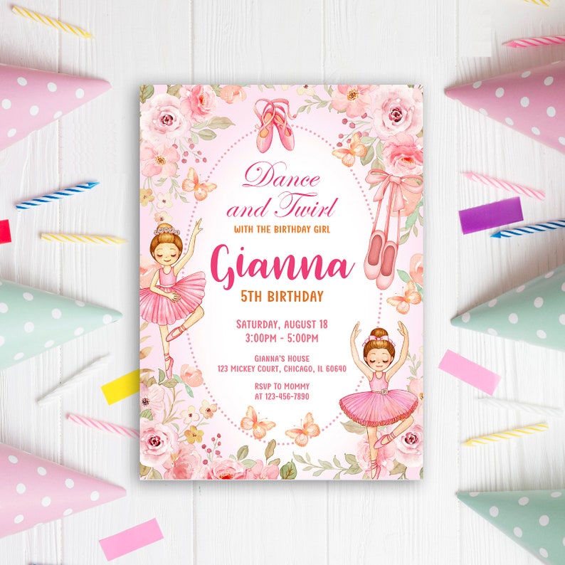 Ballerina Birthday Invitation Template, Ballet Dancer Birthday ...