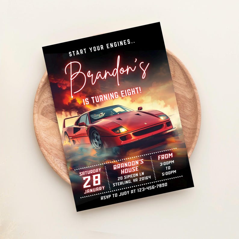 Editable Race Car Invitation Birthday Kids Party Invite Sport Car ...