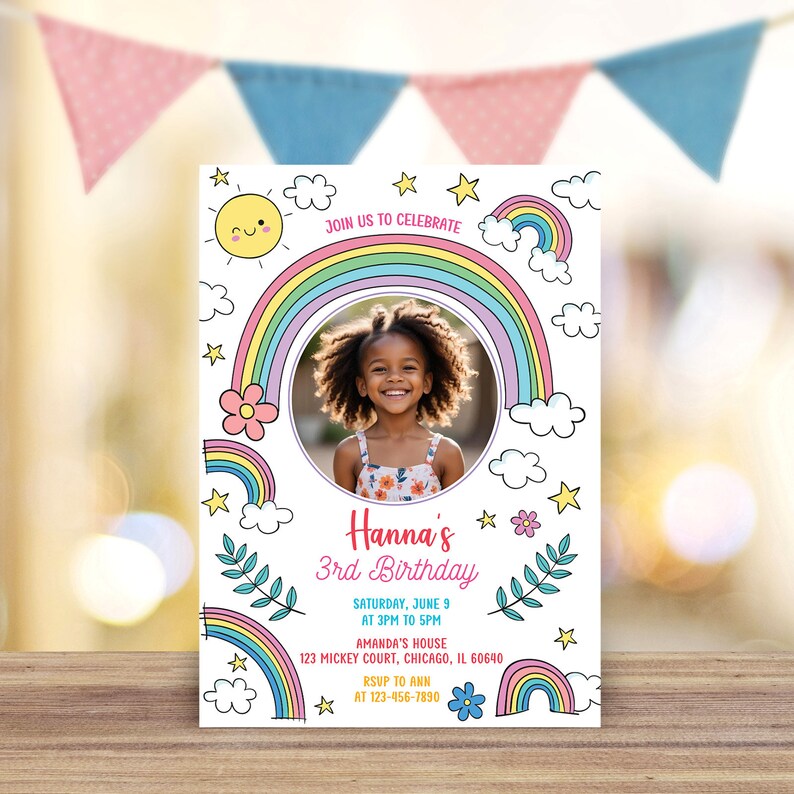 Rainbow Birthday Invitation Colorful Pastel Rainbow Party Invite ...