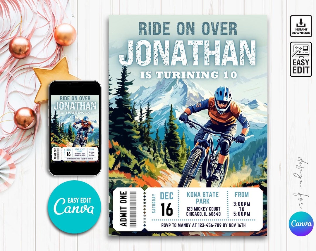 Dirt Bike Party, Bike Party Invitation, Mountain Bike Party Invite ...