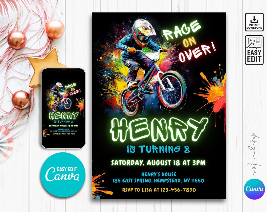 Boy Bike Party Invitation Mountain Bike Party Invite Dirt Bike Party ...
