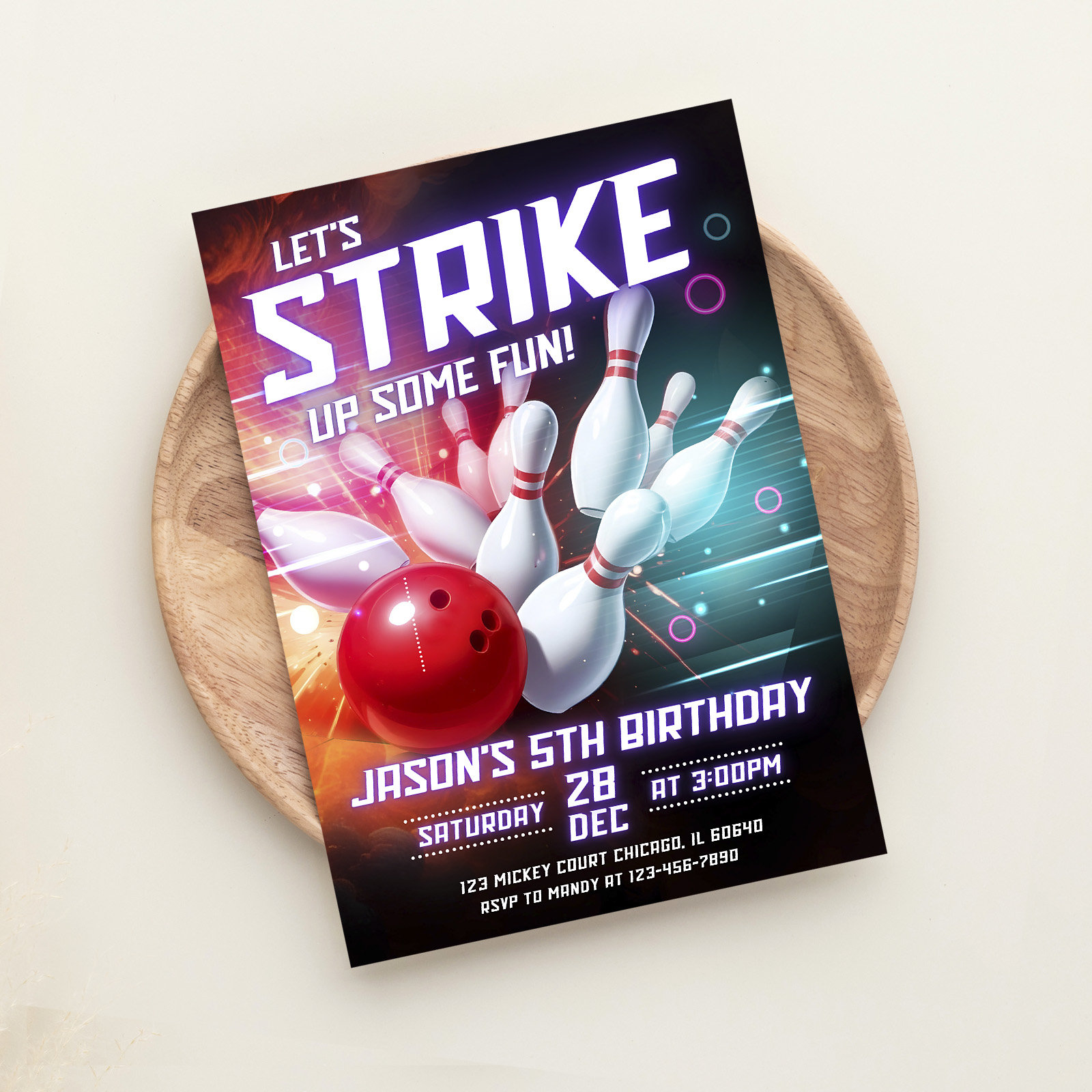 EDITABLE Bowling Party Invitation, Editable Bowling Birthday Invitation ...