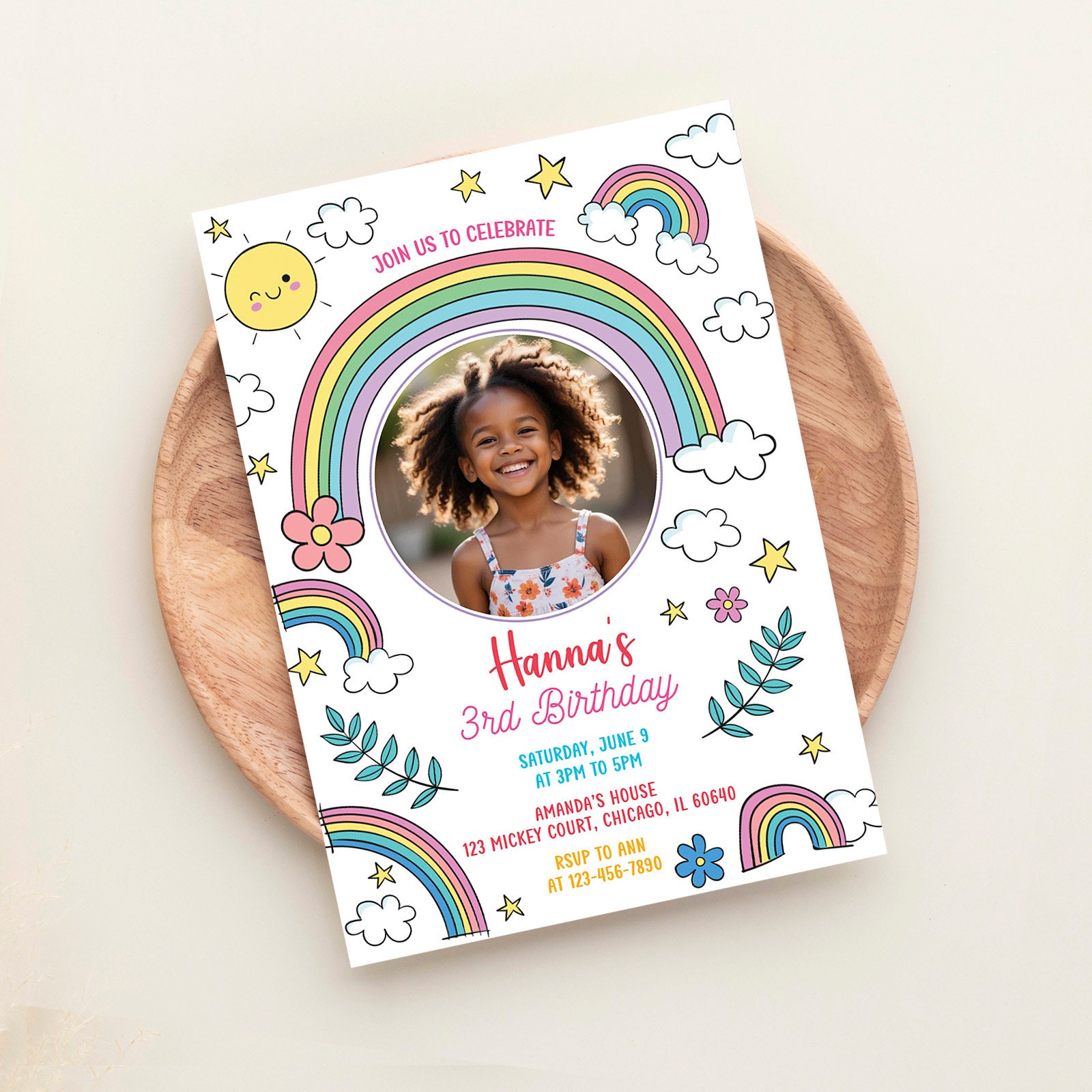 Rainbow Birthday Invitation Colorful Pastel Rainbow Party Invite ...
