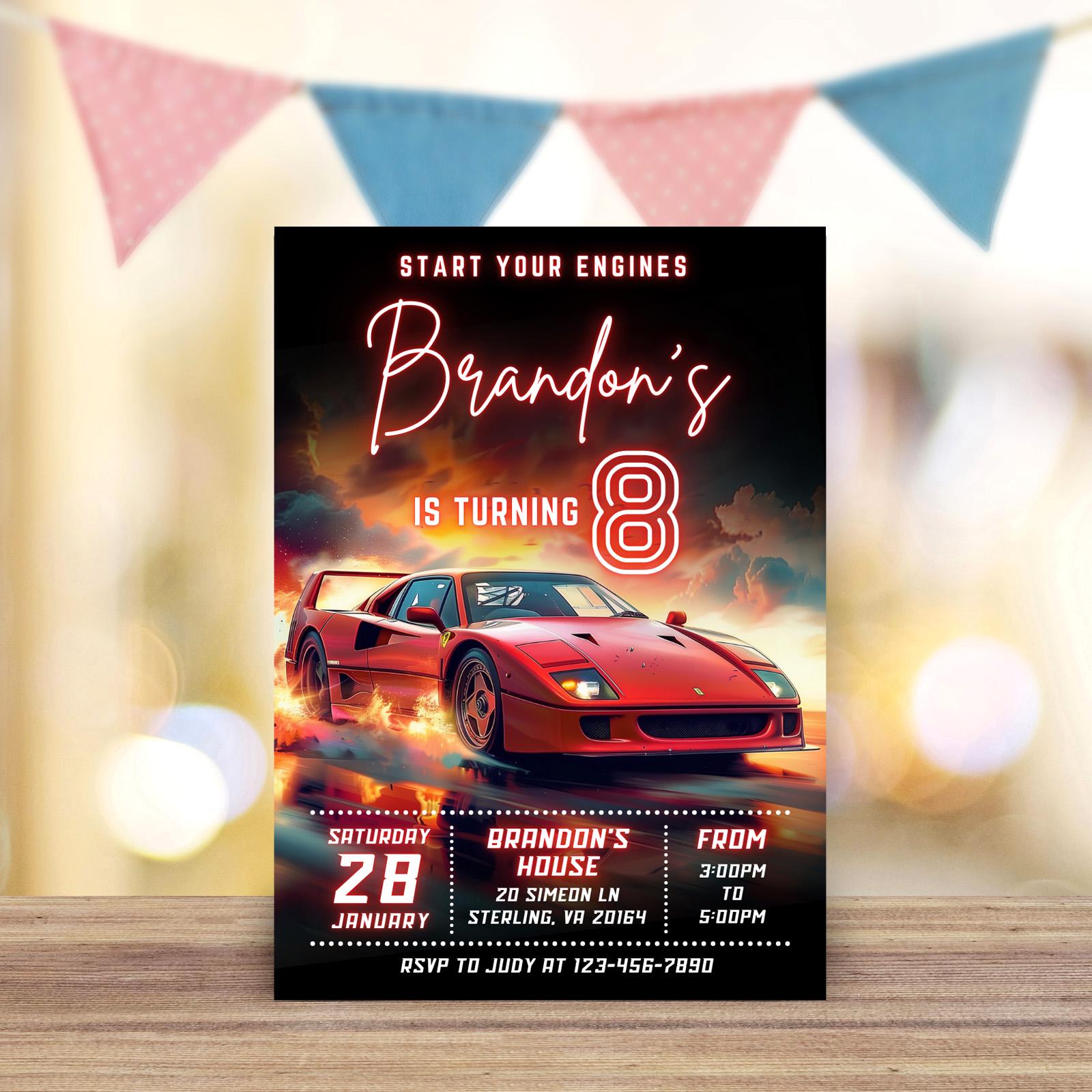 Editable Race Car Invitation Birthday Kids Party Invite Sport Car ...