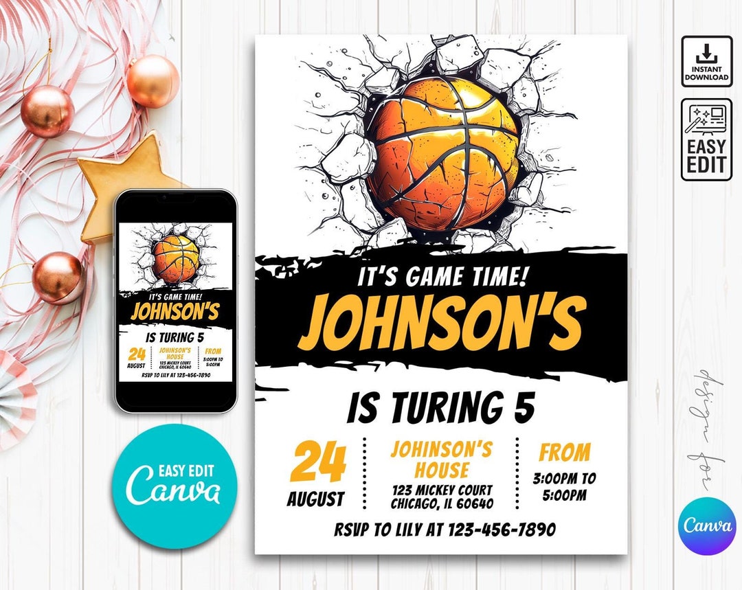 Editable Basketball Birthday Invitation, Basketball Birthday Party ...