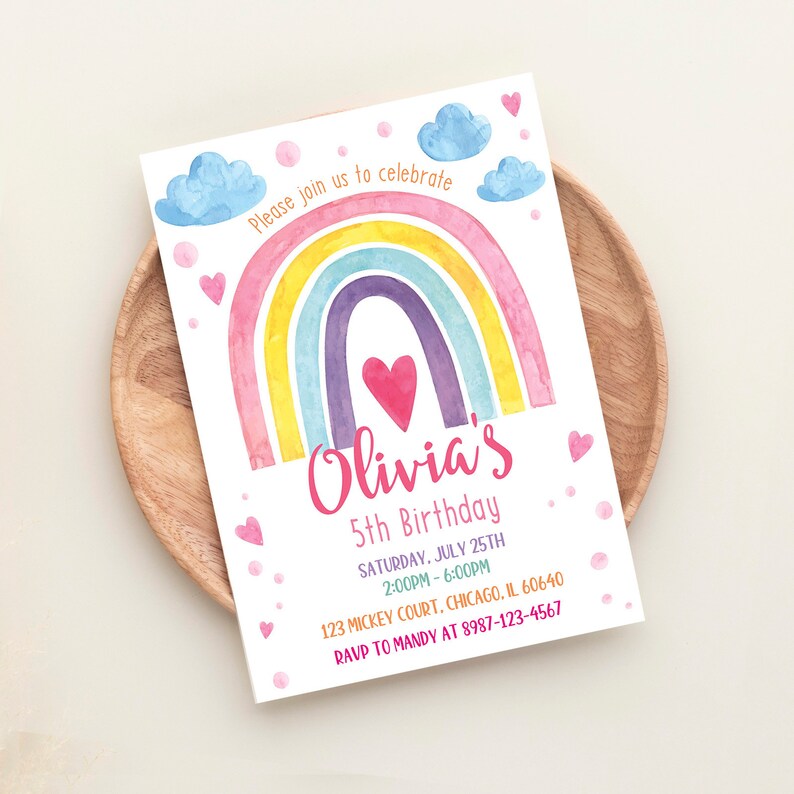 Editable Rainbow Invitation, Rainbow Invitation, Rainbow Template ...