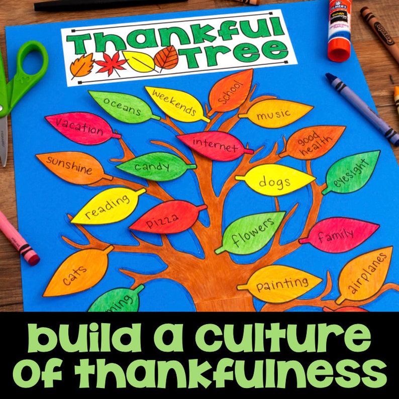 Thankful Tree Craft With Leaves- Thanksgiving November Activity Kids ...