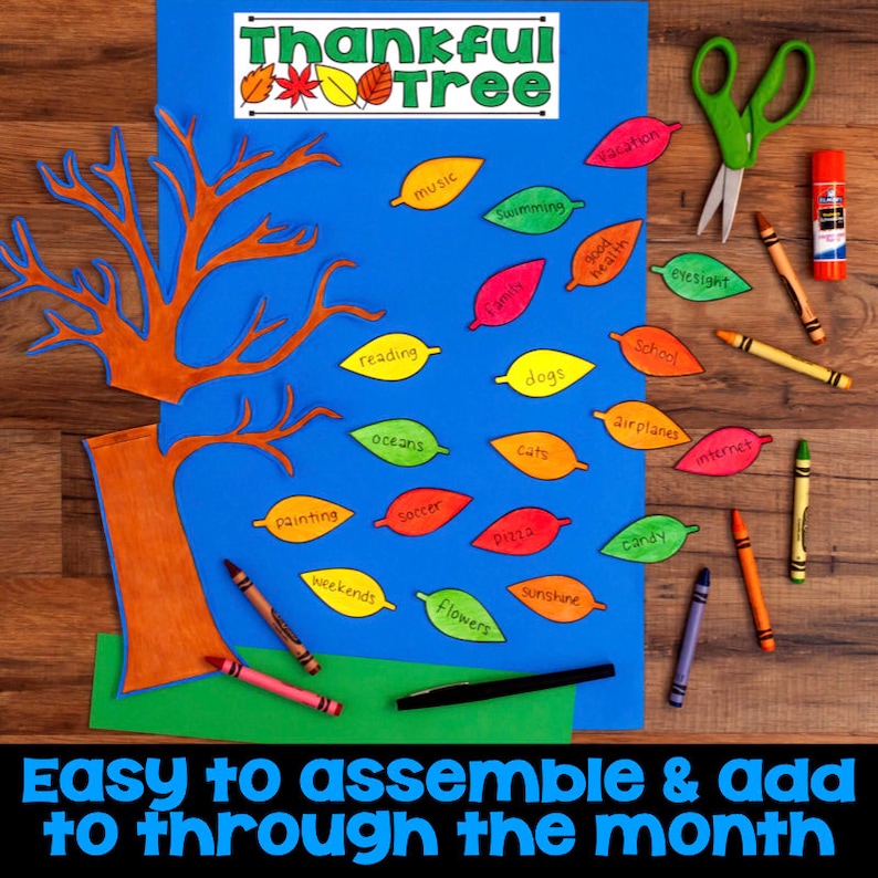 Thankful Tree Craft With Leaves- Thanksgiving November Activity Kids ...