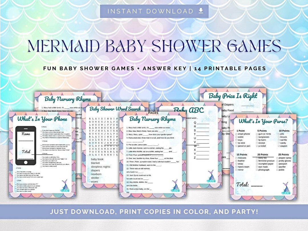 Mermaid Baby Shower Games – 14 Printable Ocean Party Activities ...