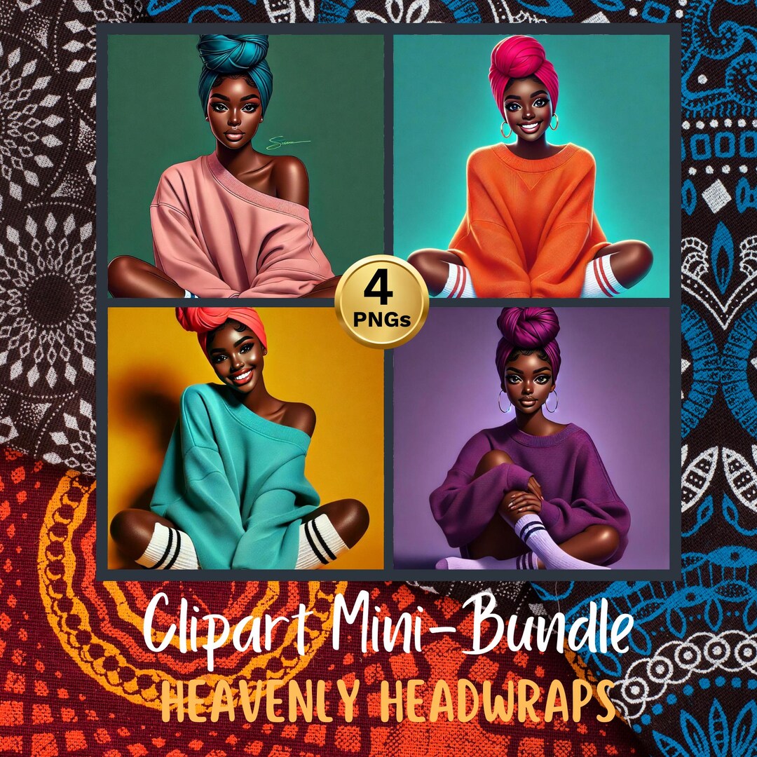 Headwrap Clipart Bundle | 4 African American Women Illustrations ...