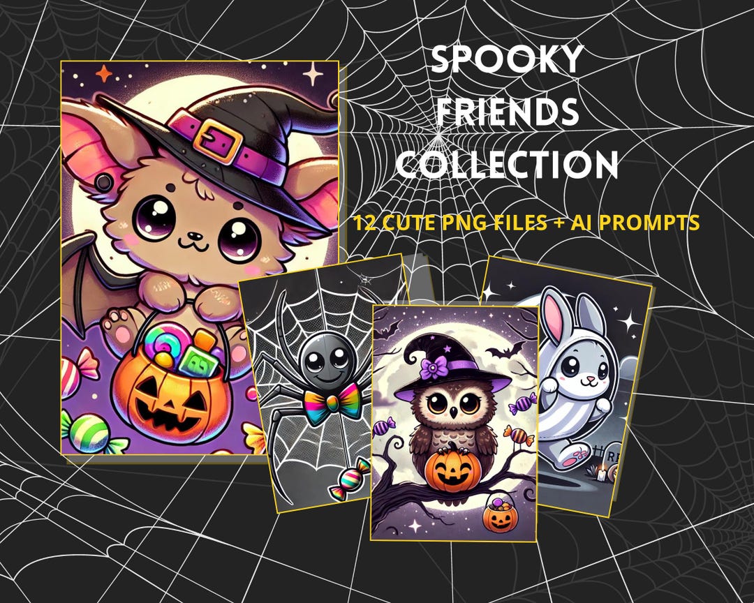 12 PNG Spooky Friends Halloween Clipart | Cute Halloween Illustrations ...