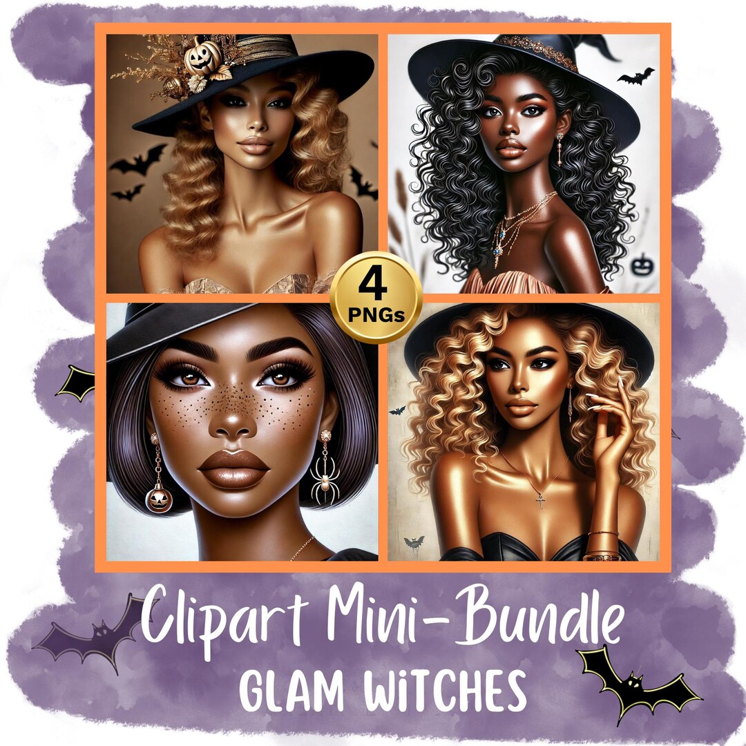 Glam Witches Clipart Bundle | 4 PNG Files | Sleek & Sophisticated Witch ...