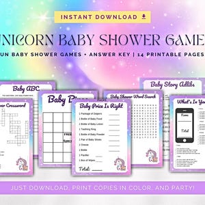 Unicorn Baby Shower Games – 14 Printable Party Activities (instant ...