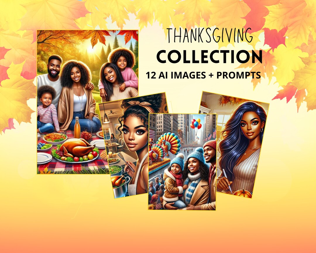 12 Festive Thanksgiving PNG Files | African American AI Prompts for ...