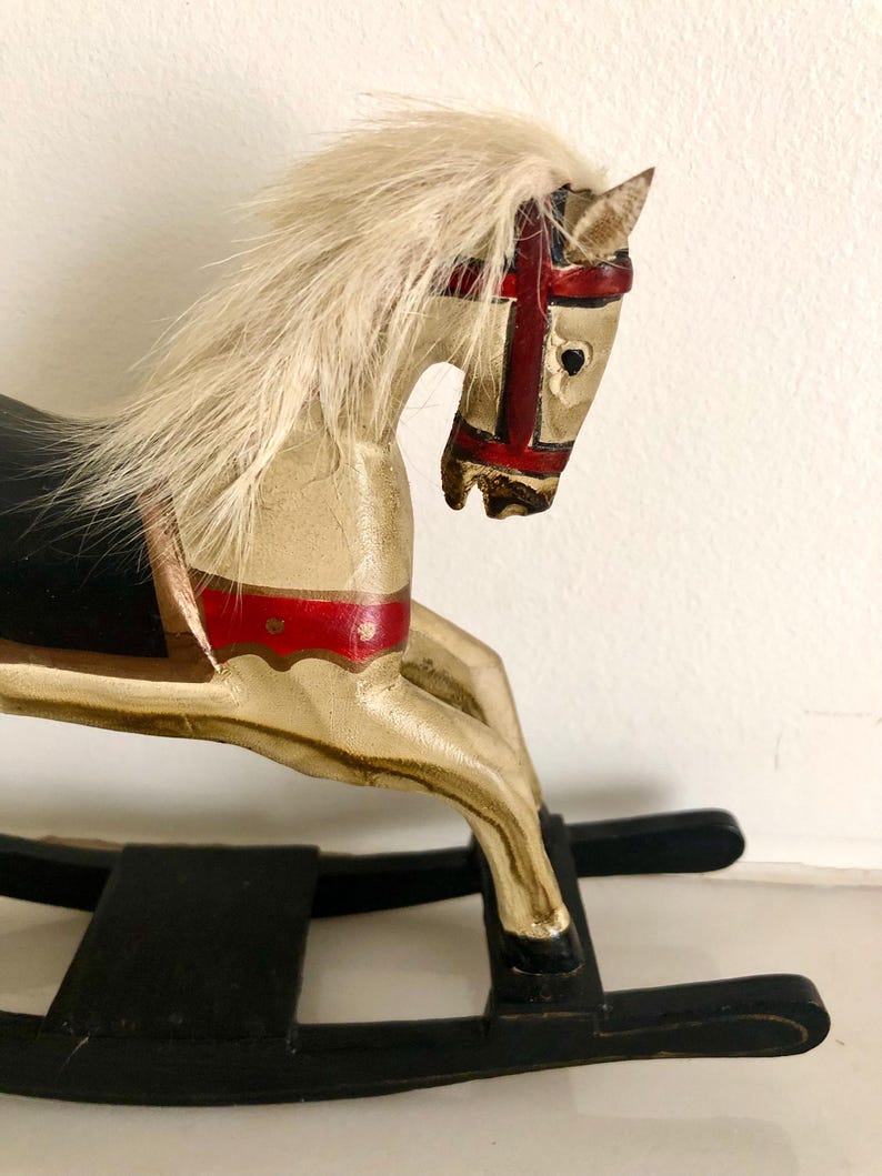 Vintage Wooden Rocking Horse With Real Animal Hair Mane and Tail - 8.7 ...