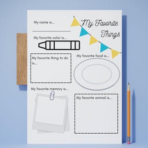 Preschool "my Favorite Things" Worksheet - Etsy