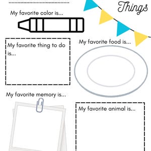 Preschool "my Favorite Things" Worksheet - Etsy