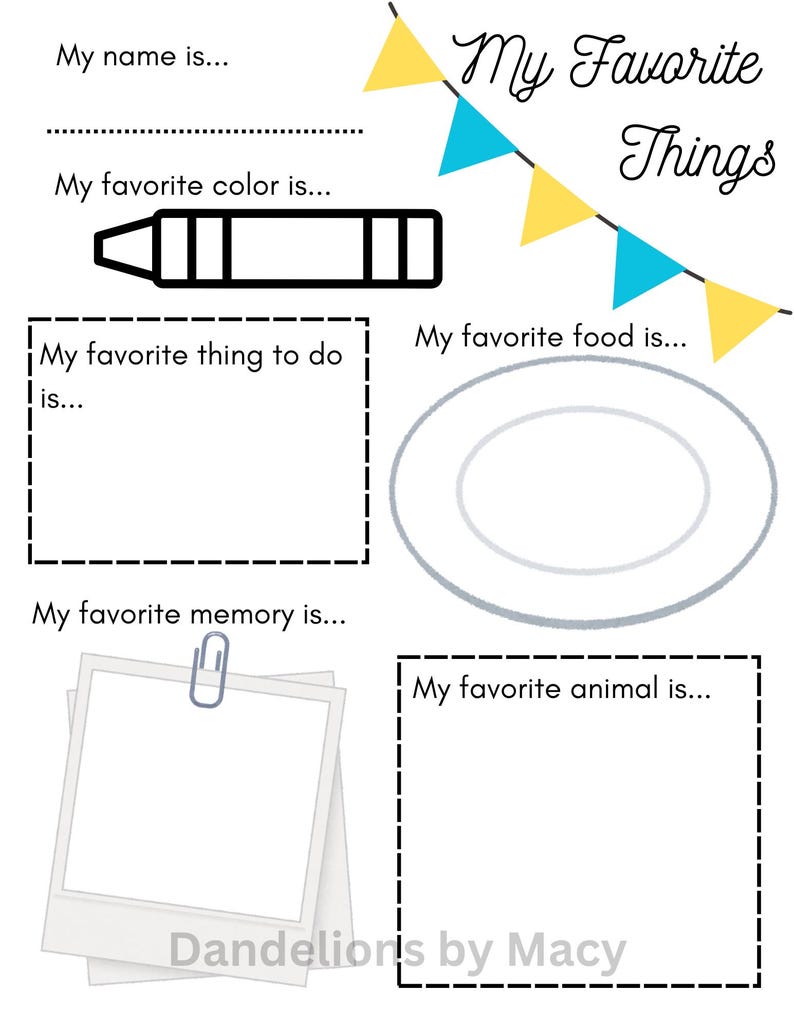 Preschool "my Favorite Things" Worksheet - Etsy