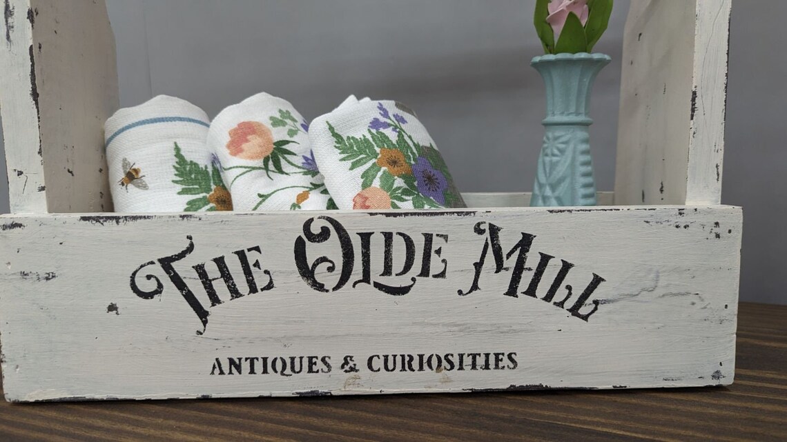 Handmade Wooden Tote Box, White Chipped Paint Distressed, Sign ...