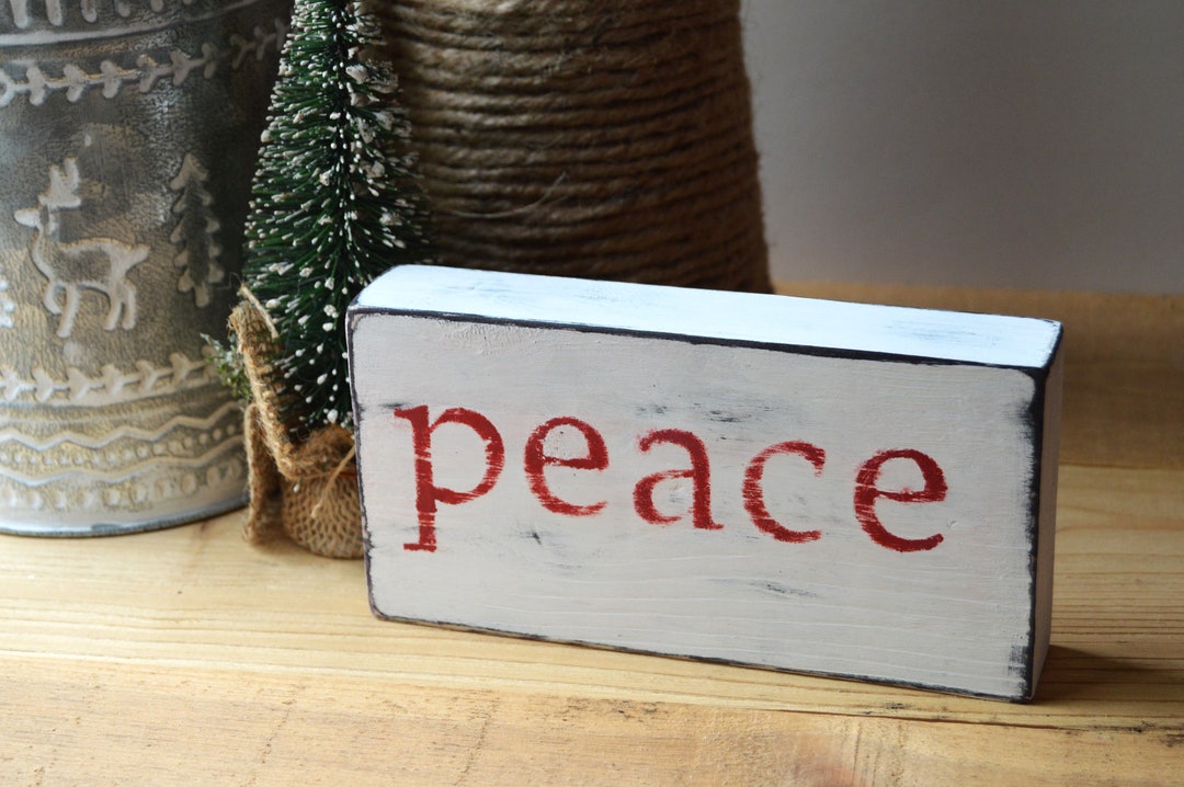 Wooden Christmas Block Sign, Distressed White, "peace" and "hope ...