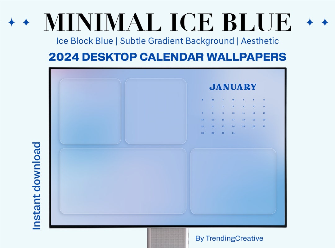 2024 Minimal Ice Blue Desktop Calendar Wallpaper Glowing - Etsy